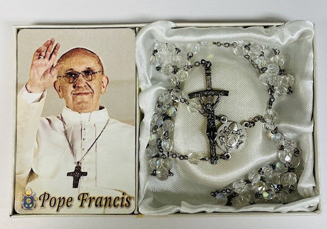 Rosary-Pope Francis Crystal Bead Boxed Rosary – The Remembrance Center