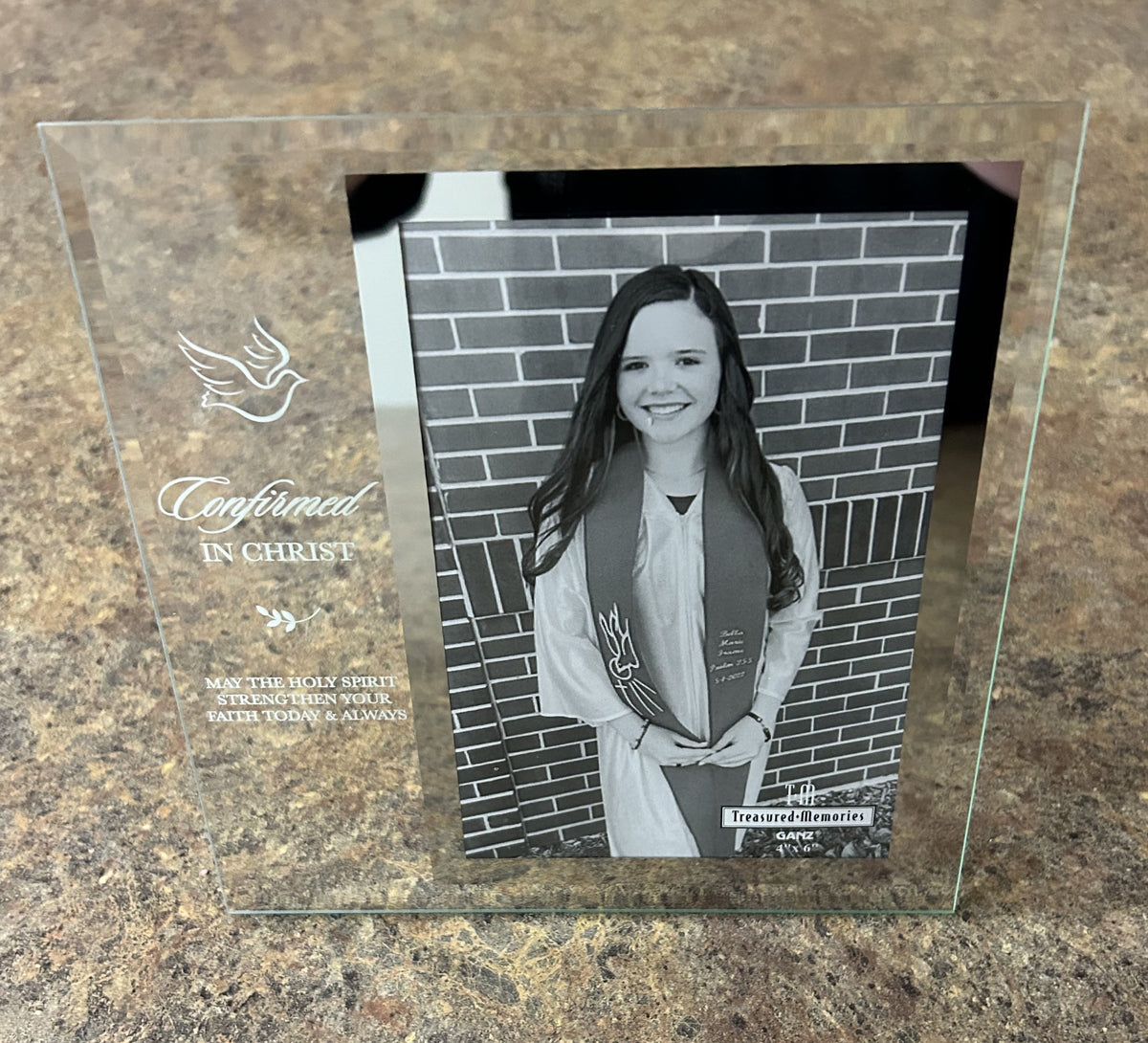 Picture Frame - Confirmation - Glass with White Script and Chrome/Mirr ...